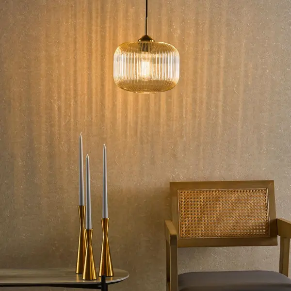 där lighting DEM0106 Demarius Natural Brass and Amber Glass Pendant ...